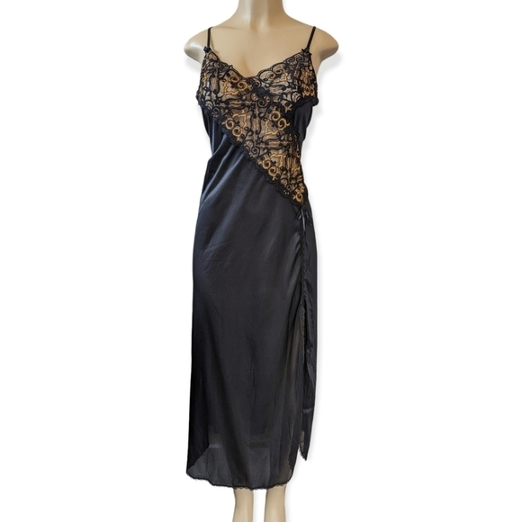 Vintage | Intimates & Sleepwear | Vintage Sheer Metallic Lace Side Slit ...